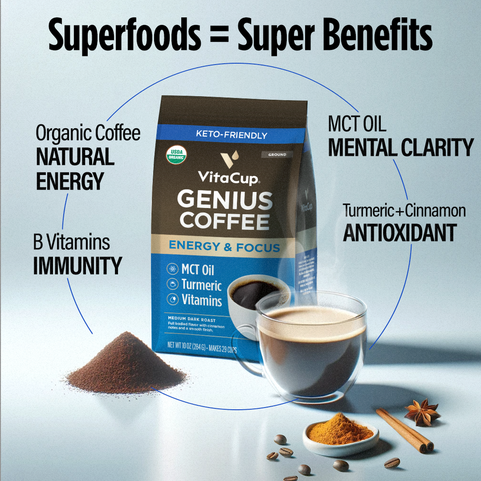 VitaCup Genius Blend Infused Coffee with Bagged Grounds for Drip Brewing